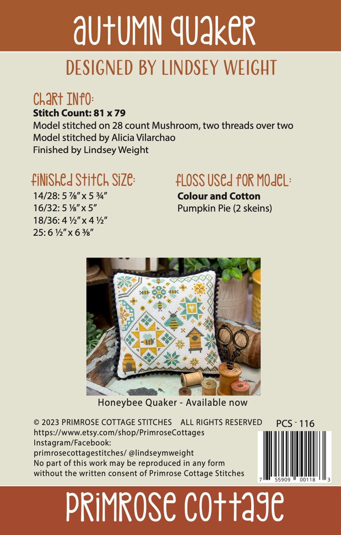 Counted Cross Stitch, Autumn Quaker, Fall Decor, Pumpkins, Quilt Stars ...