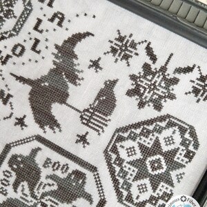 Cross Stitch Pattern, Enchanted Quaker, Halloween Decor, Crows, Cats ...