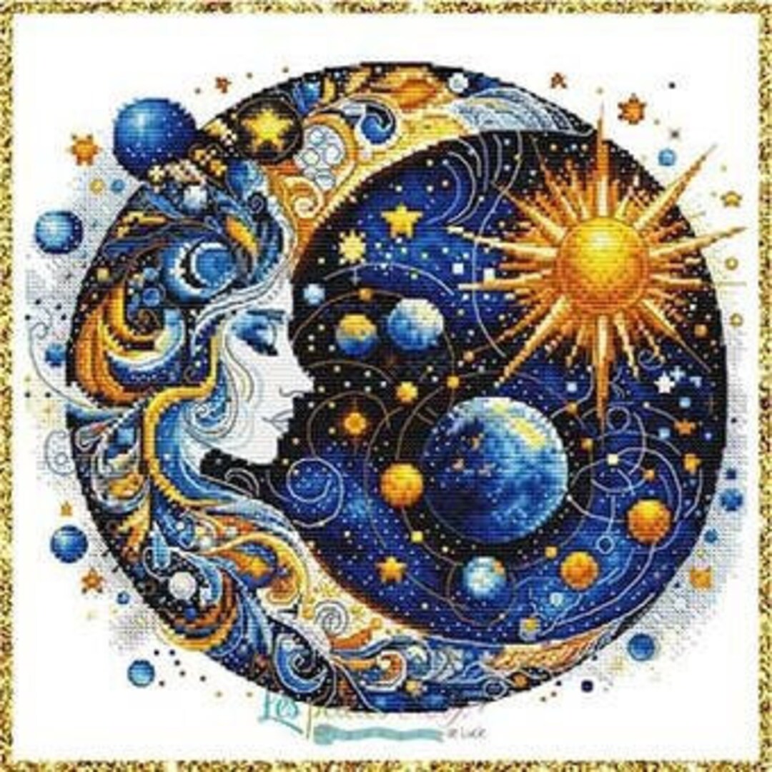Counted Cross Stitch Pattern, Dreams Come True, Celestial Decor, Crescent Moon, Stars, Sun ...