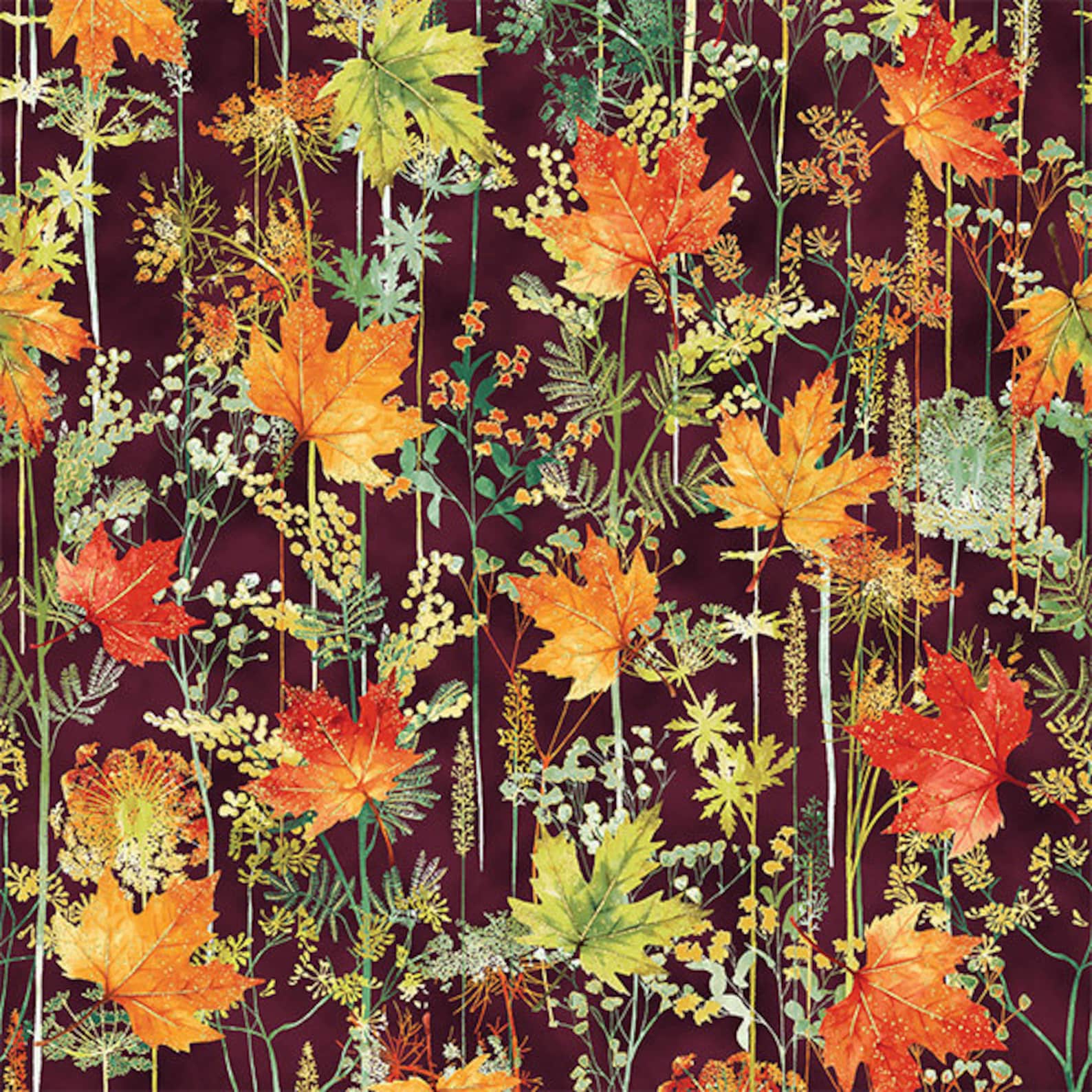 Quilt Fabric, Autumn is in the Air, Fall Fabrics, Sunflowers, Maple Leaves, Pumpkins, Mulberry ...