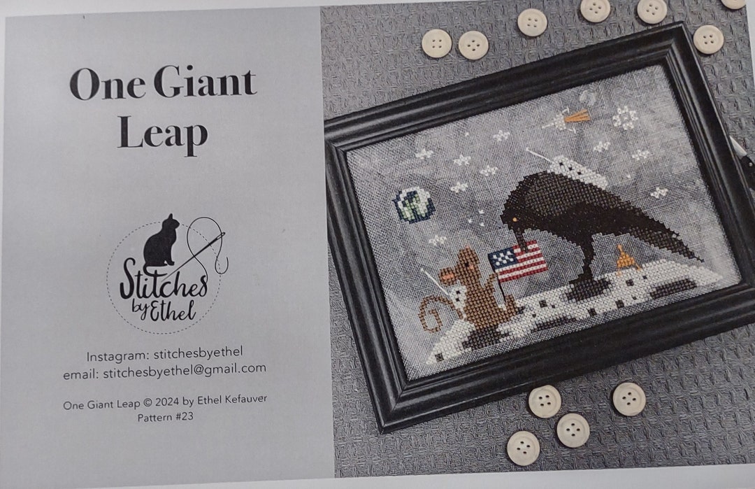 Counted Cross Stitch Pattern, One Giant Leap, Crow, Mouse, Outer Space ...