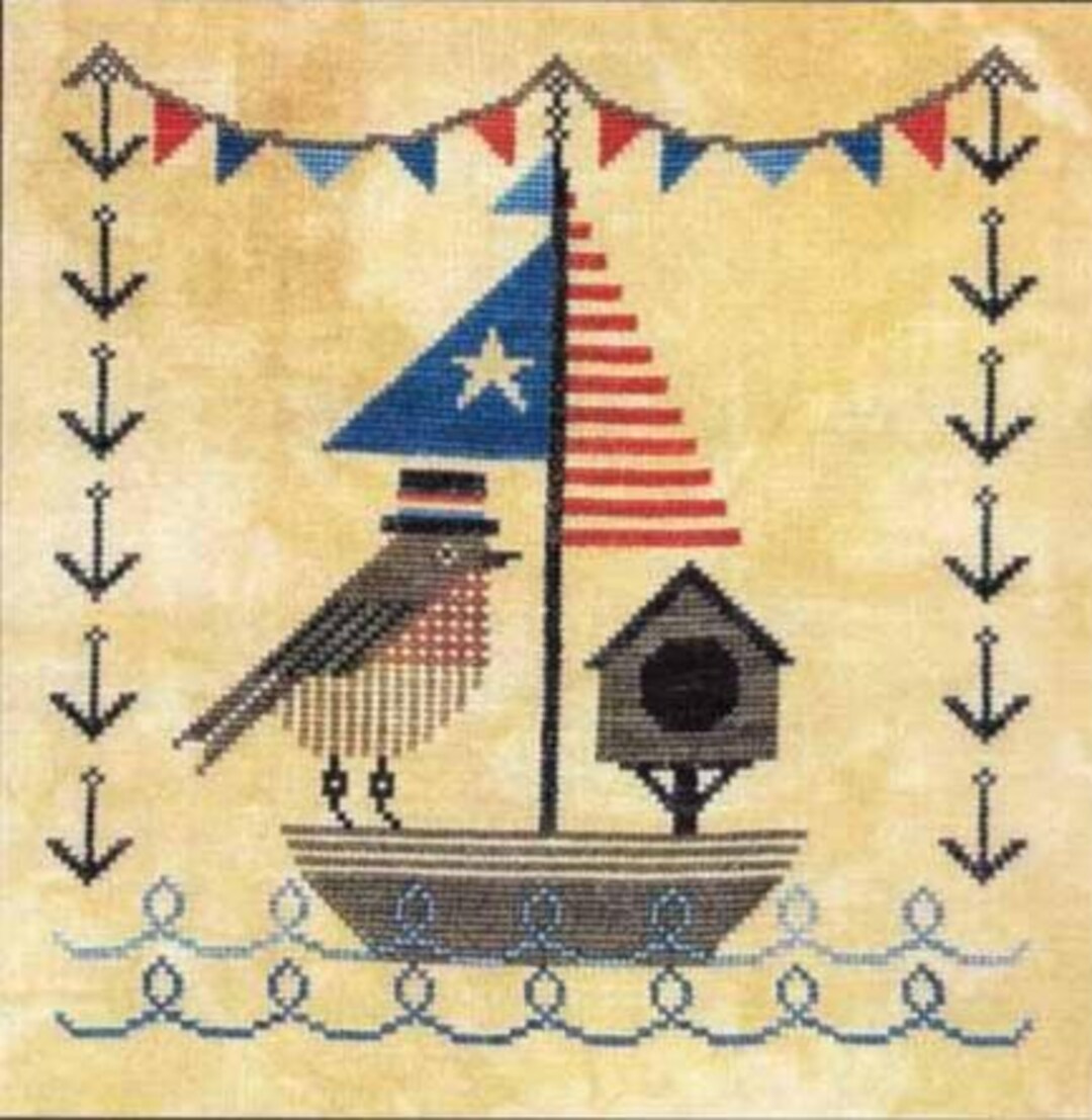 Counted Cross Stitch Pattern, Summer Sailing With Mr. Robin, Sailboat ...