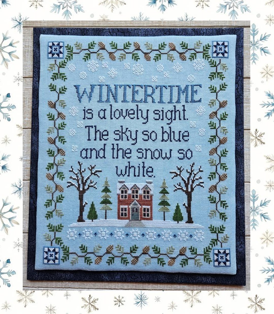 Counted Cross Stitch Pattern, Wintertime Sampler, Evergreens, Pine Cone ...