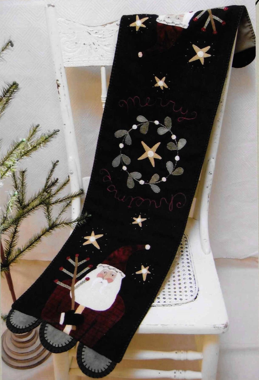 Wool Applique Pattern, Two Santas, Christmas Decor, Primitive Decor ...