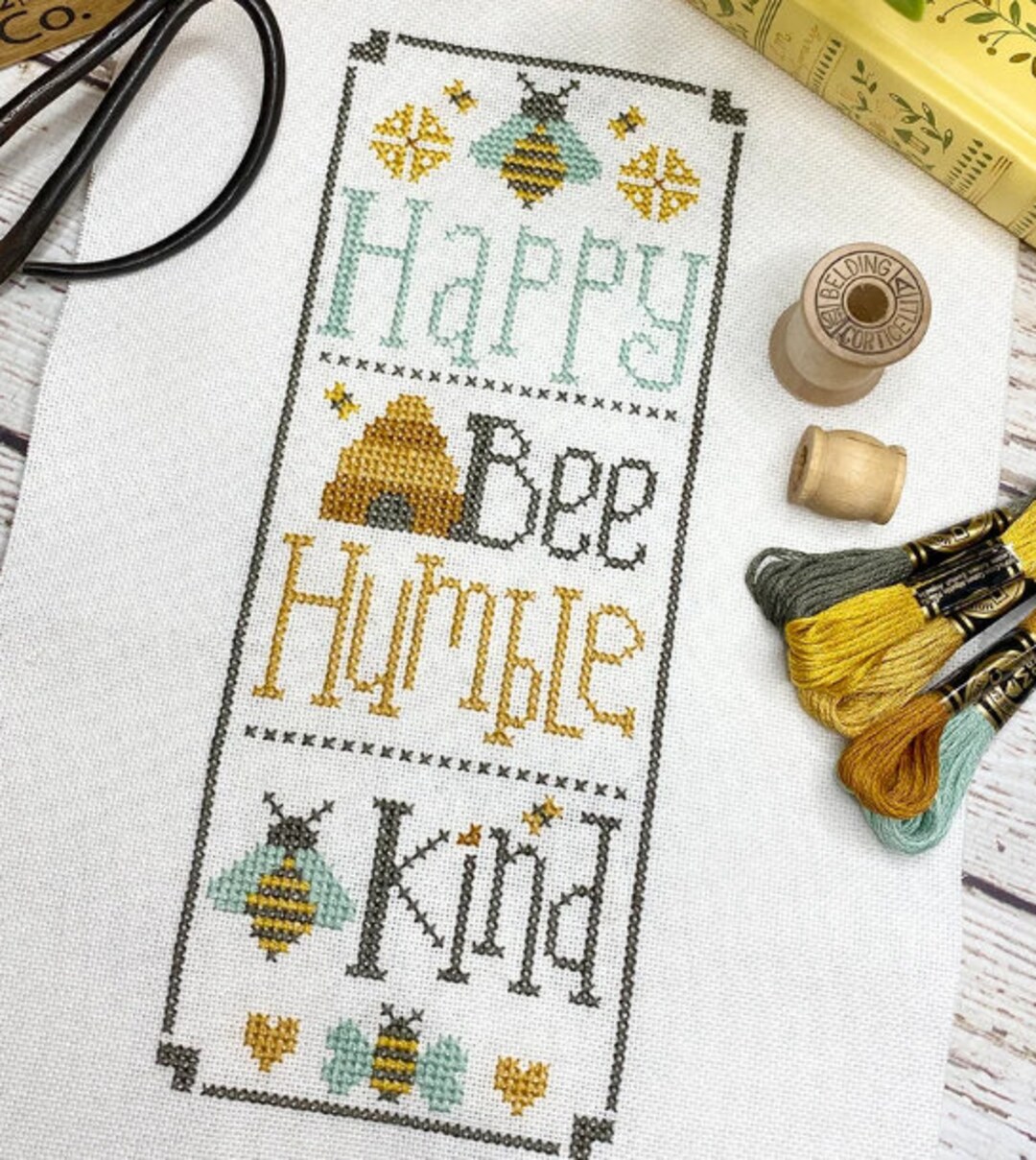 Counted Cross Stitch Pattern, Bee Happy, Beehive, Garden Decor, Bees ...