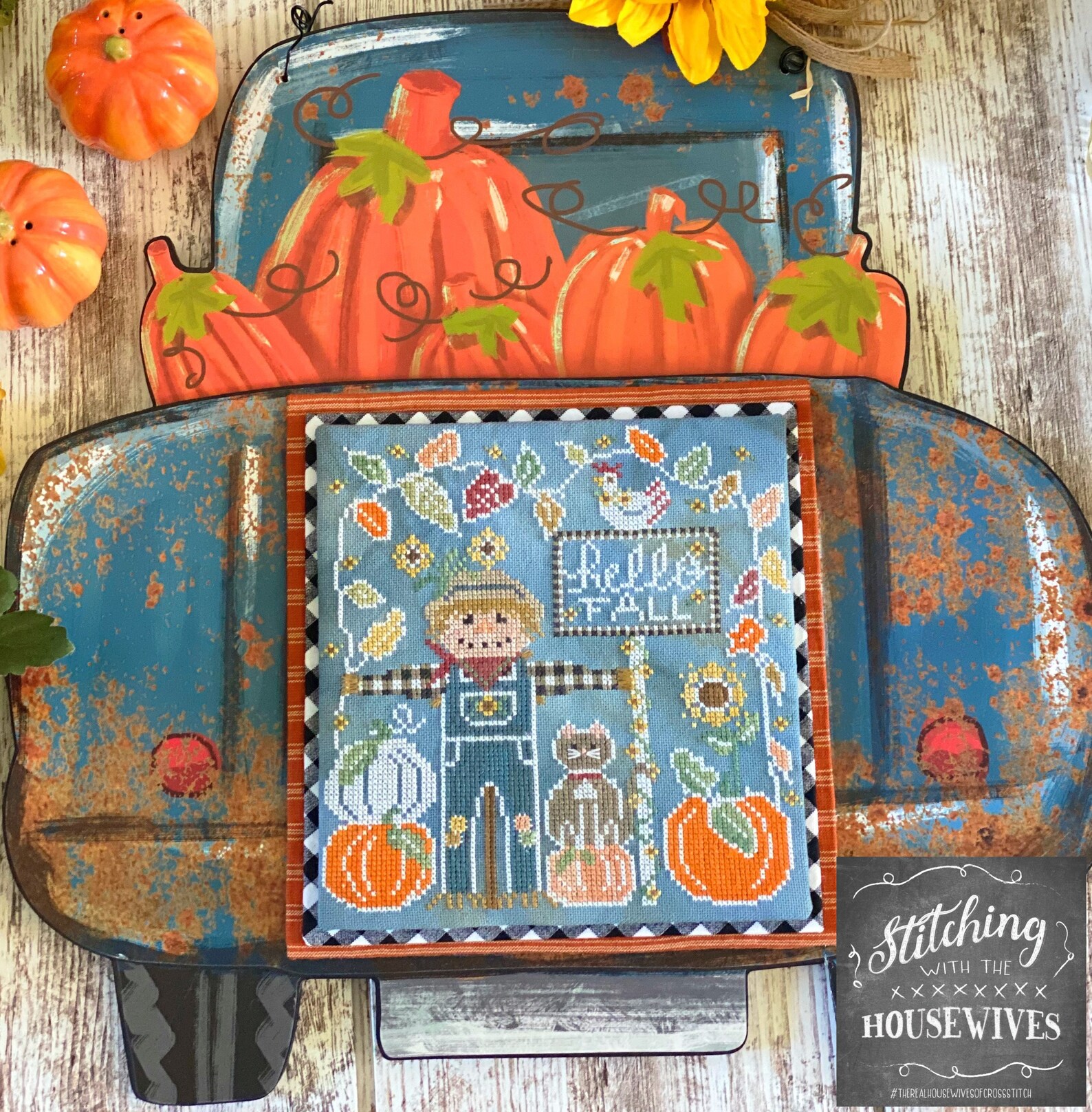 Counted Cross Stitch Pattern, Calvin & Clyde, Scarecrow, Pumpkins ...