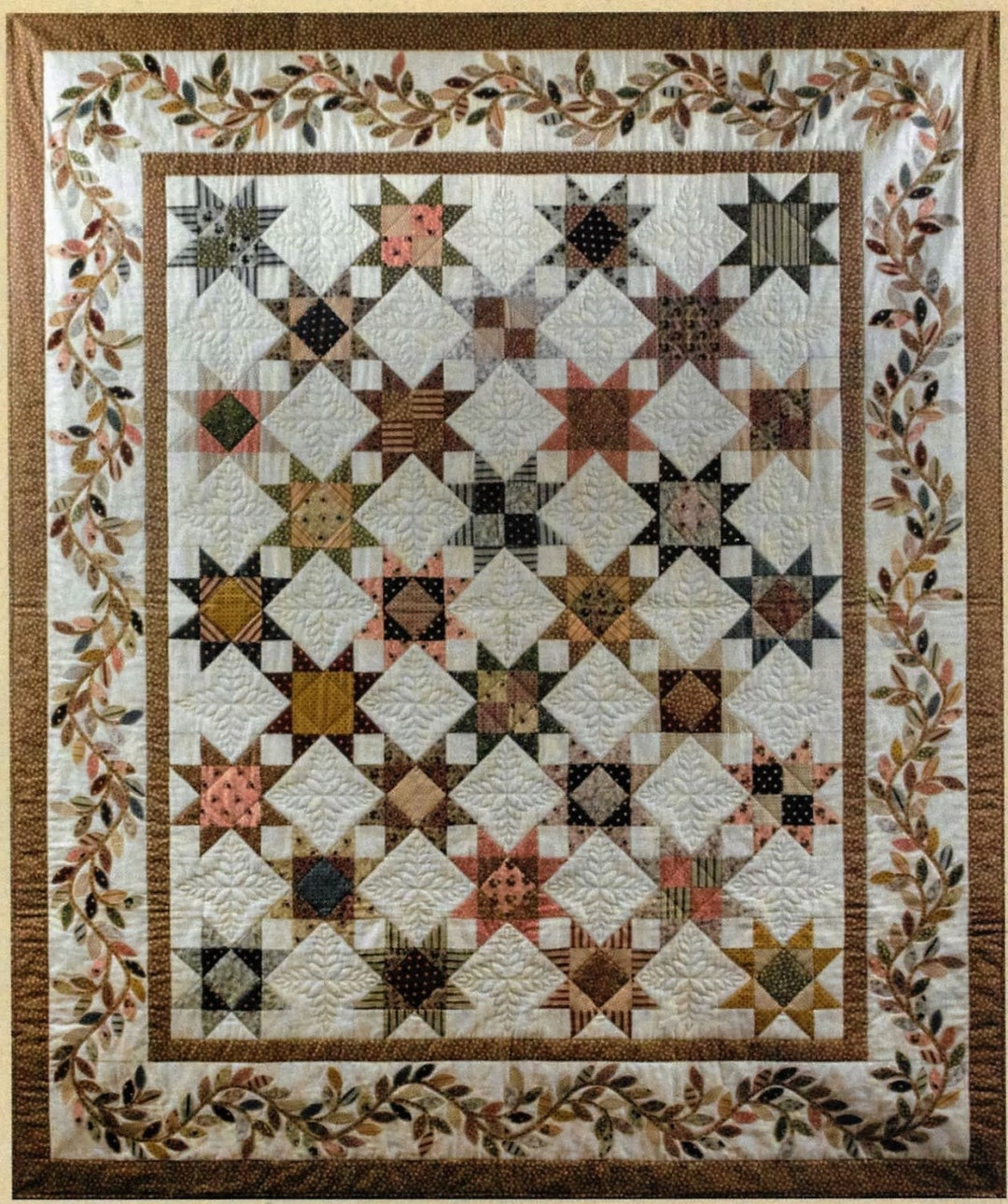 Quilt Pattern, Civil War Star, Pieced Star Quilt, Applique Vine Border ...