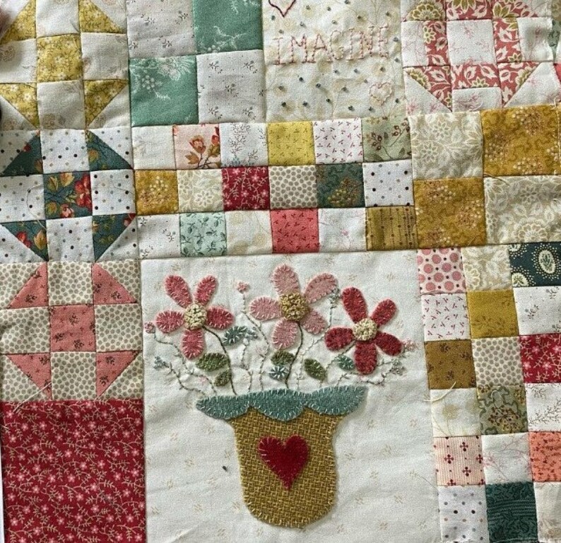Quilt Pattern, Flowerpots and Forget-me-nots BOM, Embroidery, Wool ...