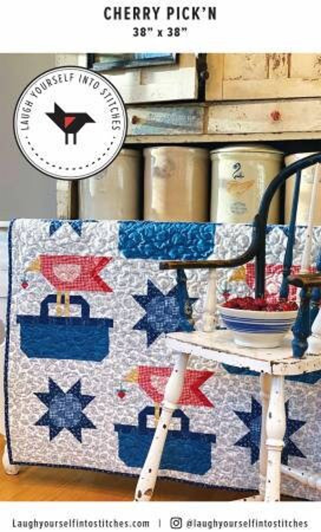 Quilt Pattern, Cherry Pick'n, Stars, Crows, Pieced Patchwork, Red ...