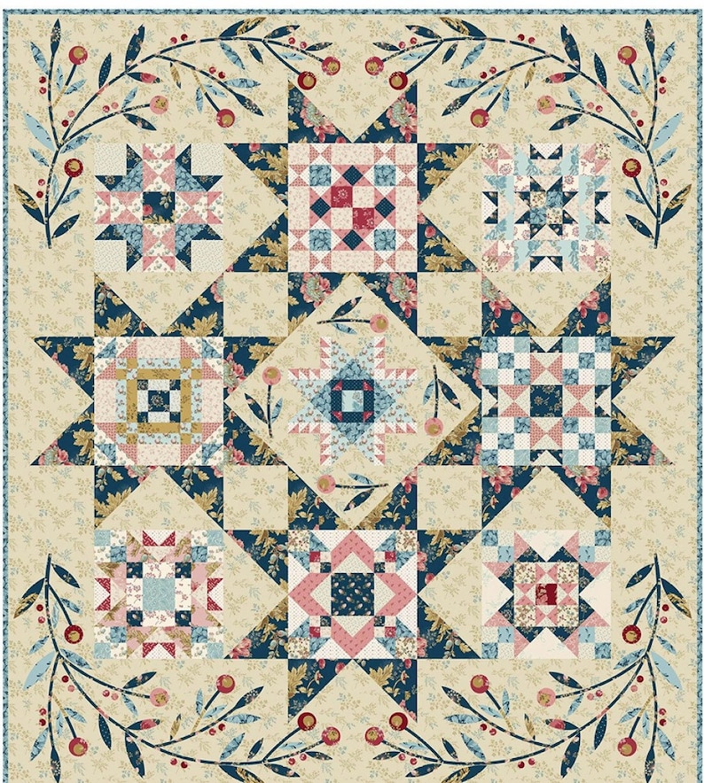 Quilt Pattern Super Bloom Floral Quilt Star Quilt Applique | Etsy