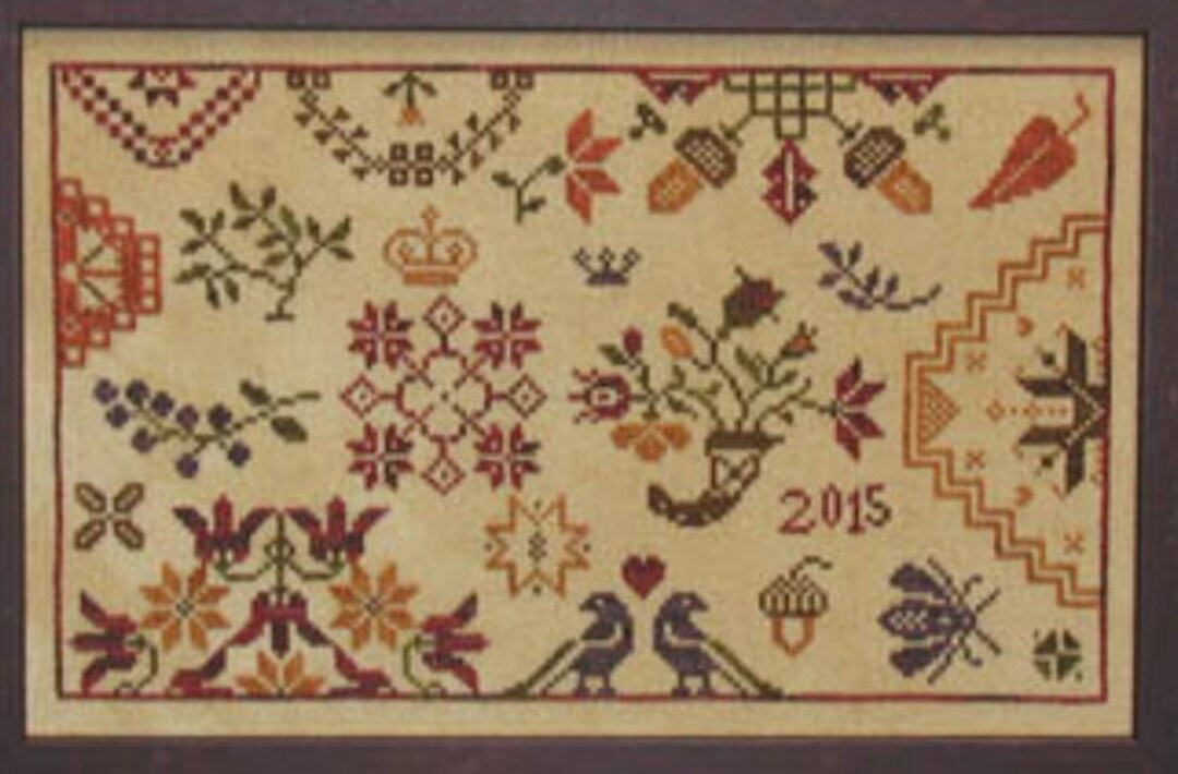 Counted Cross Stitch Pattern, Autumn Quaker, Flower Motifs, Autumn Decor, Acorns, Crowns, Birds ...
