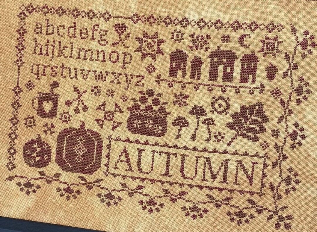 Counted Cross Stitch, Sampler Seasons Autumn, Fall Decor, Country ...