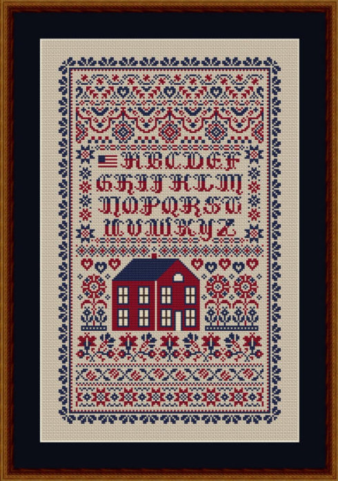 Counted Cross Stitch Pattern, Red House Patriotic Sampler, Independence ...