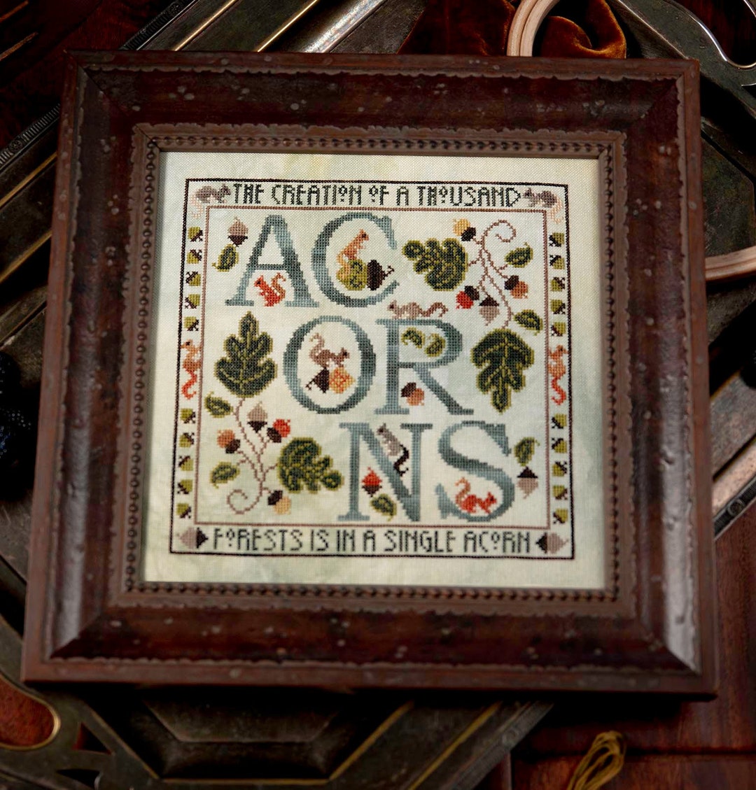 Cross Stitch Pattern, Acorns, Squirrels, Autumn Decor, Oak Leaves, Fall ...