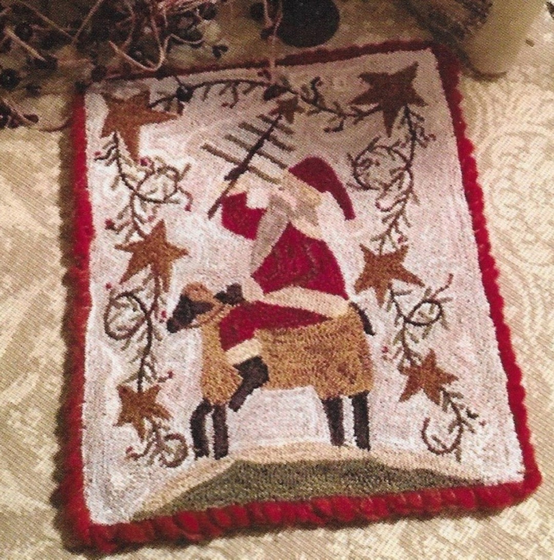 Punch Needle Pattern, Santa, Primitive Decor, Christmas Decor, Folk Art ...