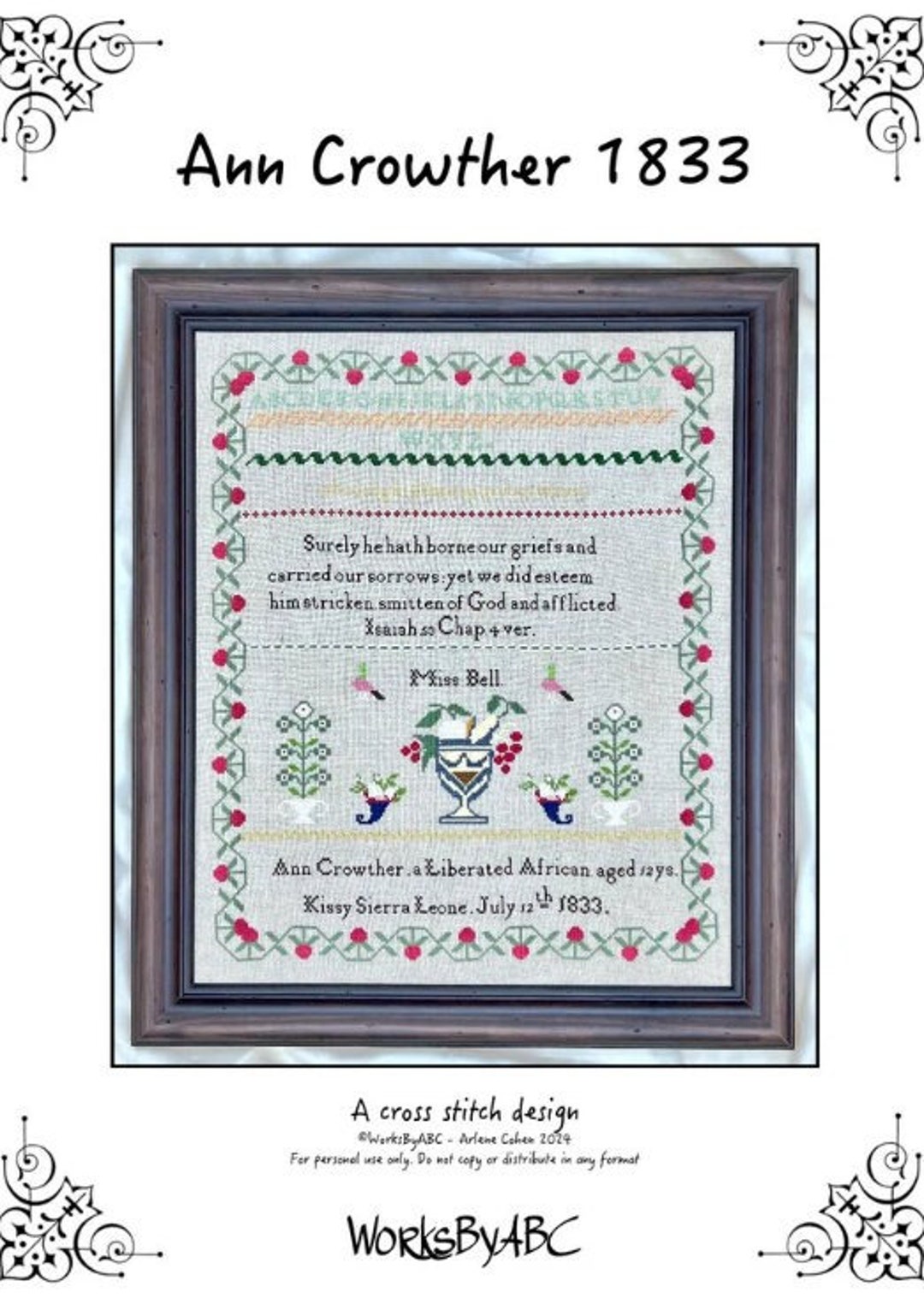 Counted Cross Stitch Pattern, Ann Crowther 1833, Alphabet, Flower ...