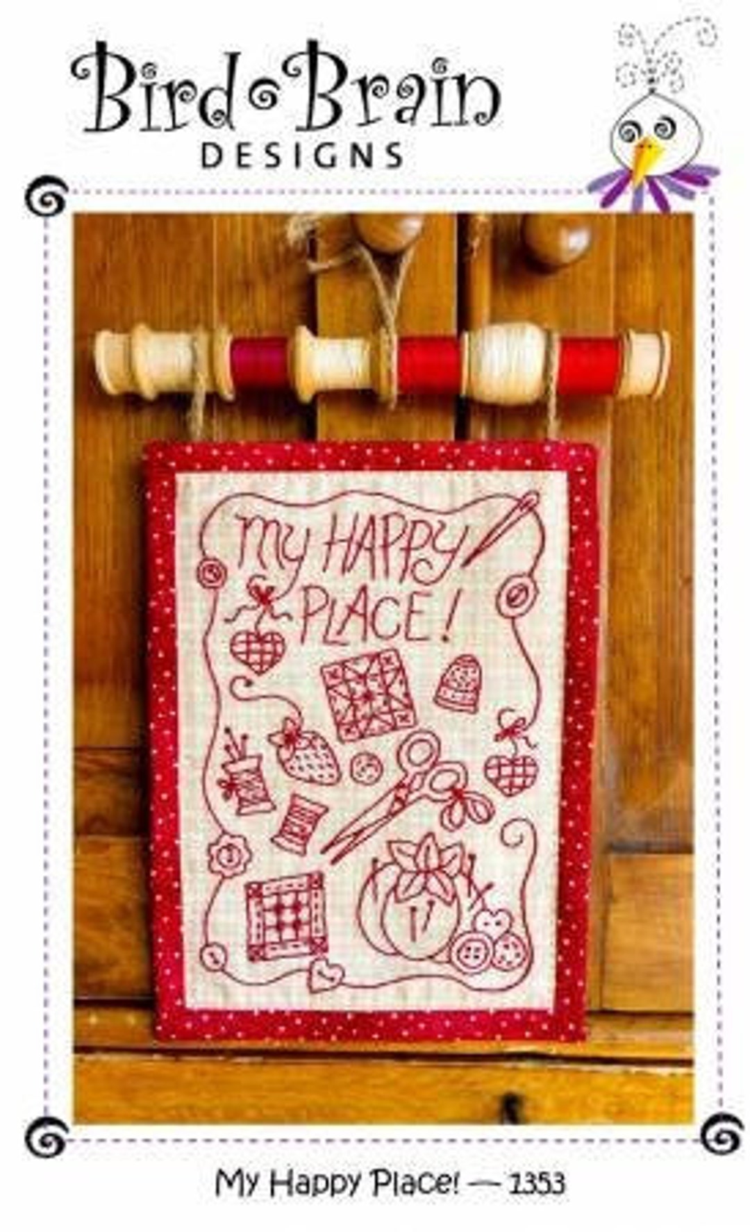 Redwork Embroidery Pattern, My Happy Place, Monochromatic, Redwork ...