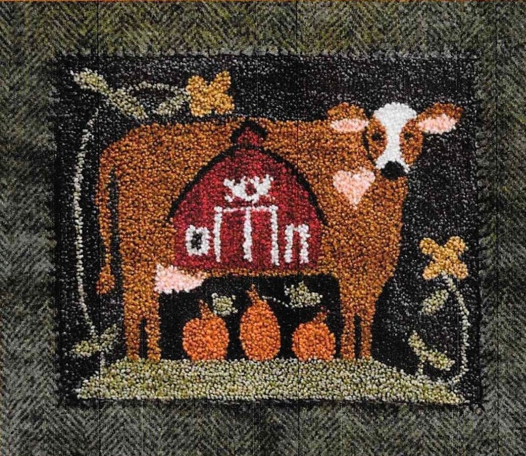 Punch Needle Pattern, Down on the Farm, Country Decor, Cow and Barn ...