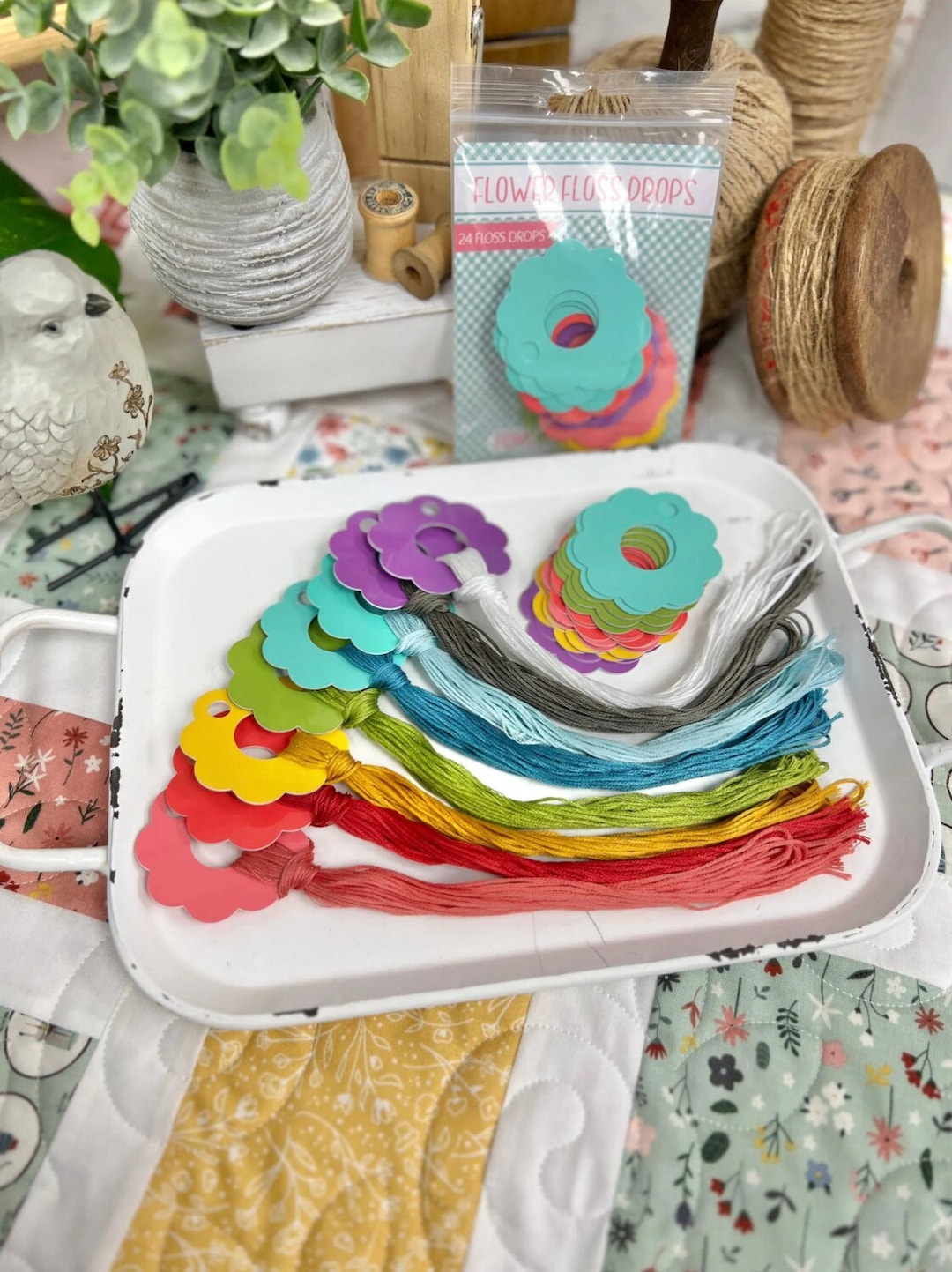 Flower Floss Drops, Thread Drops, Floss Holder, Flower Shape, Colorful ...