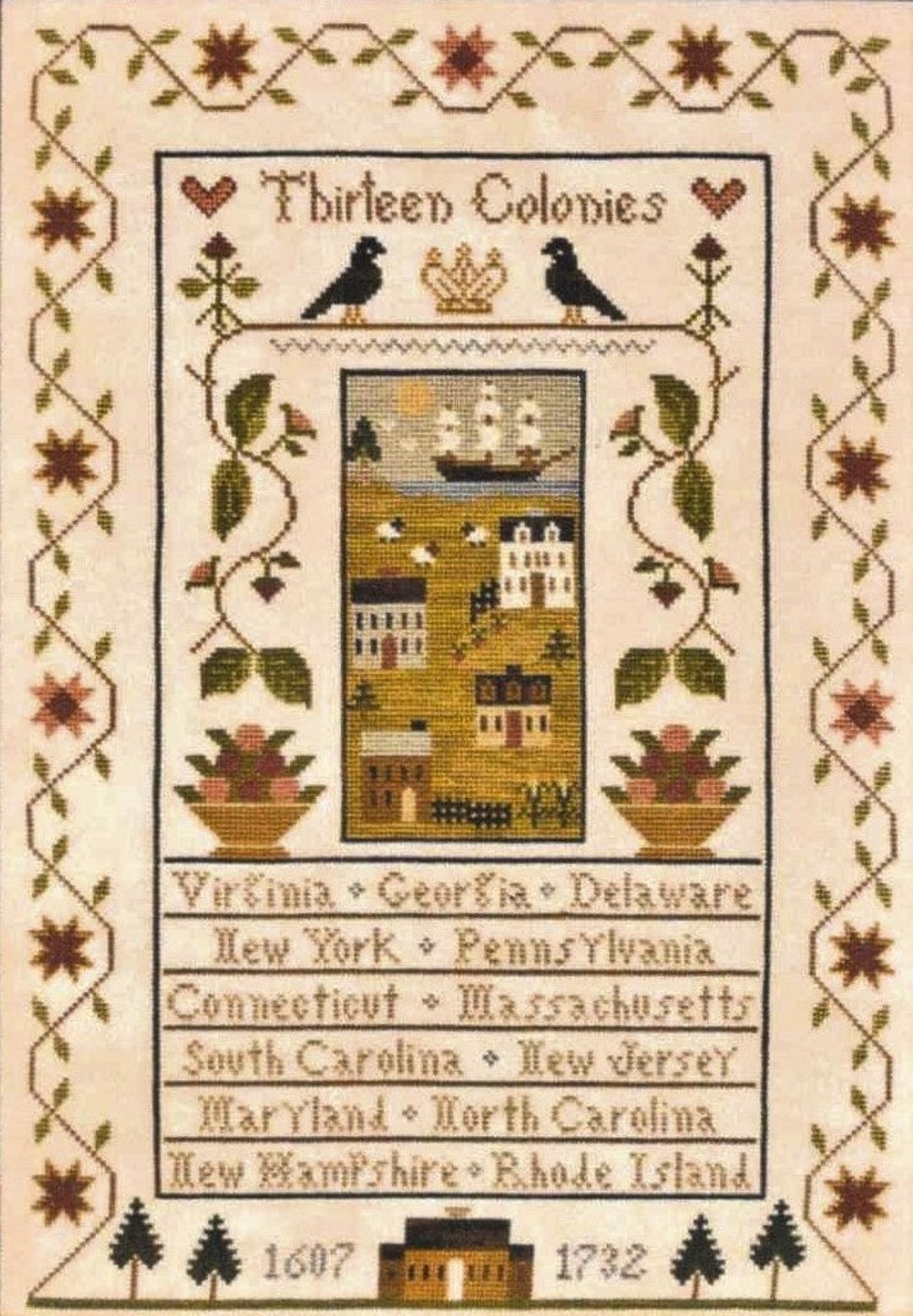 Counted Cross Stitch Pattern, Thirteen Colonies, Americana, Patriotic ...