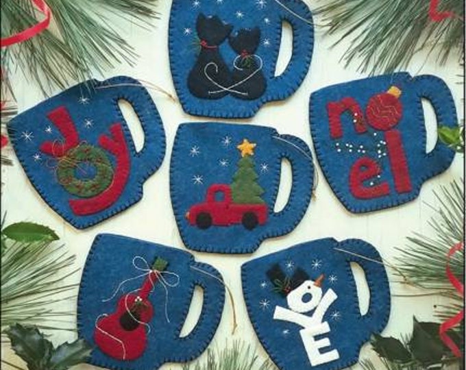 Wool Applique Pattern and Kit, Merry Mugs, Christmas Ornaments, Winter ...