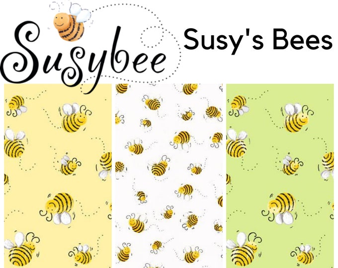 Quilt Fabric, Susy's Bees, Bumble Bee, Bee Allover, Yellow Bees, Light ...