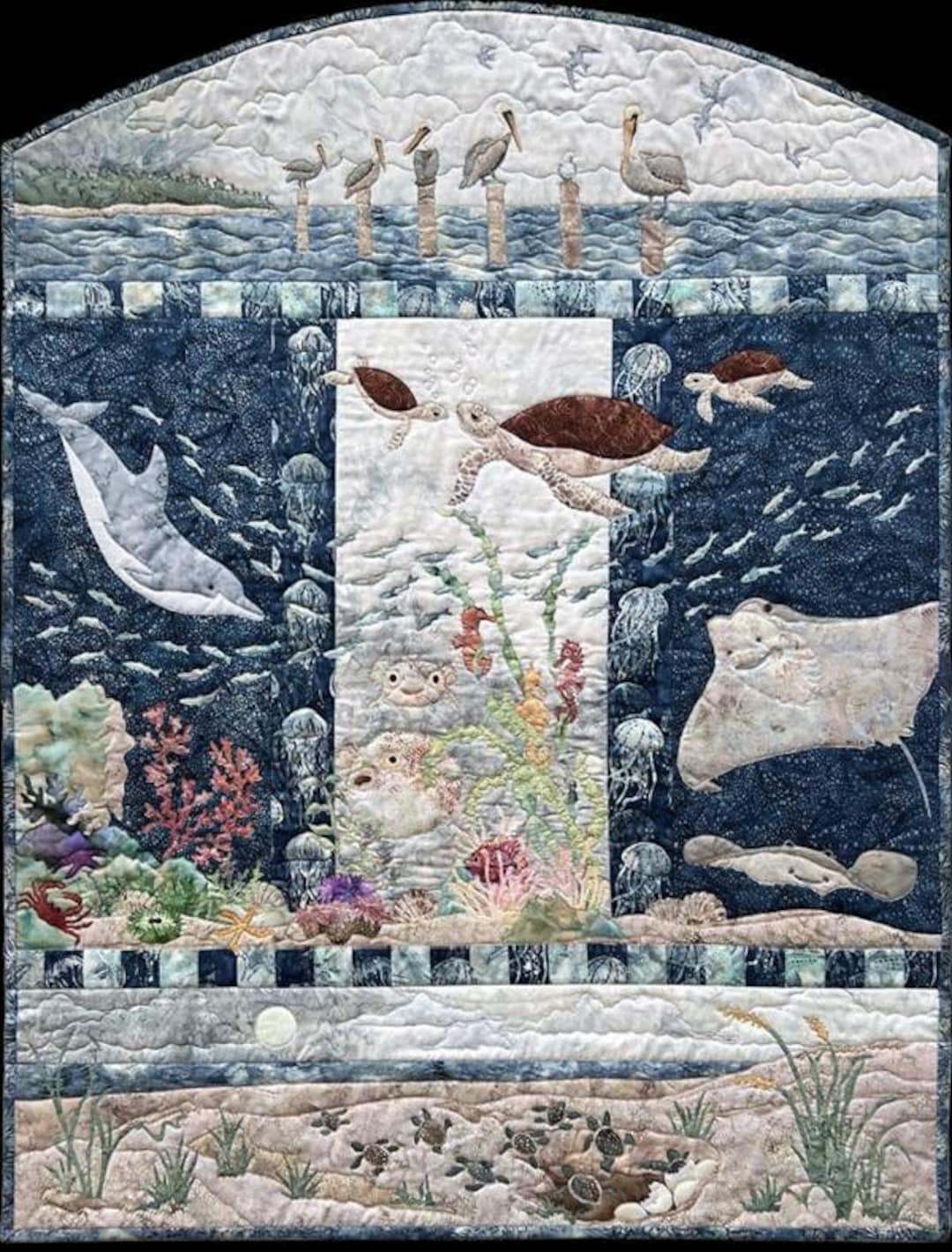 Quilt Pattern, Poetry of the Sea, Dolphin, Sea Turtles, Pufferfish ...