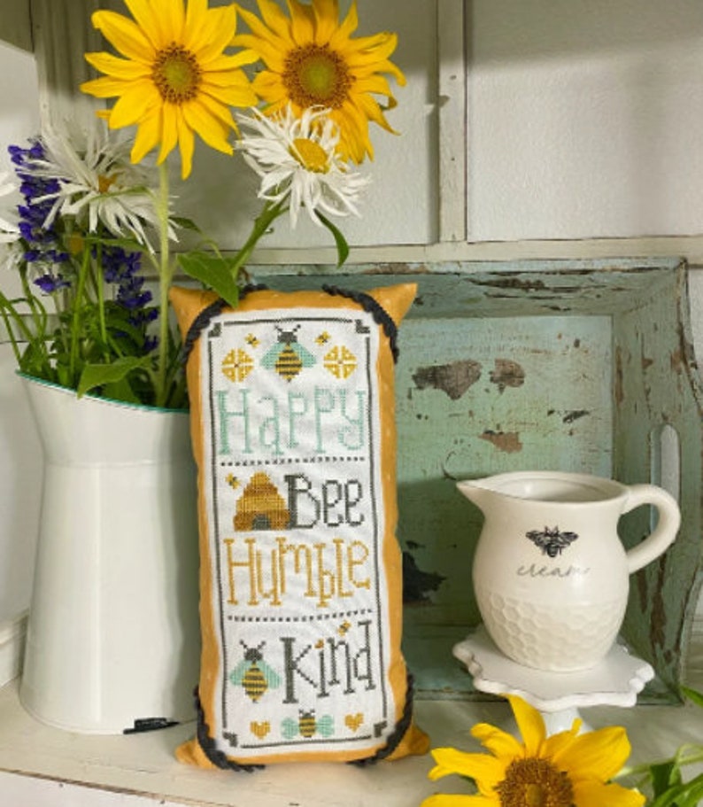 Counted Cross Stitch Pattern Bee Happy Beehive Garden | Etsy
