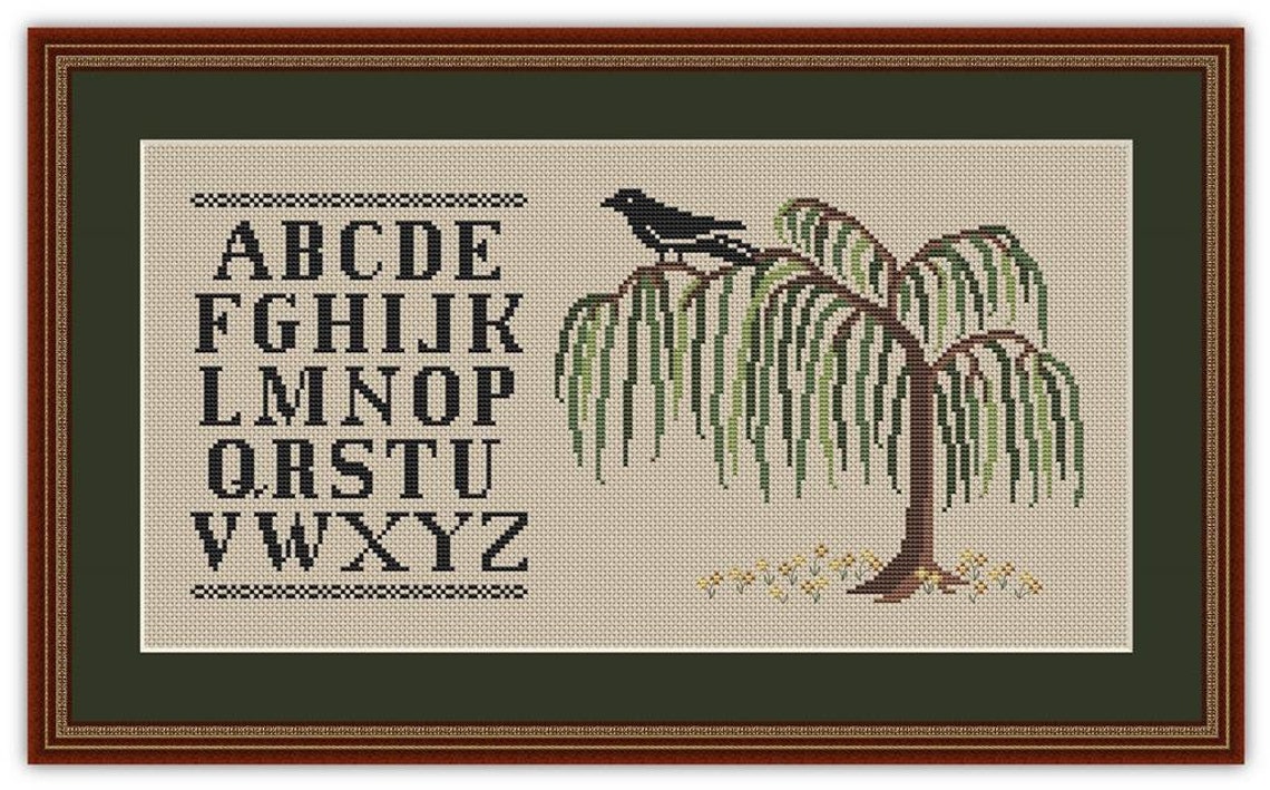 Counted Cross Stitch Pattern Crow on a Willow Tree Crow - Etsy
