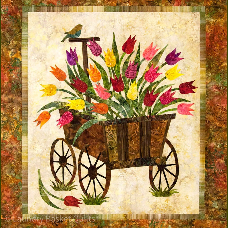 Quilt Pattern Spring Wagon Floral Quilt Raw Edge Applique - Etsy