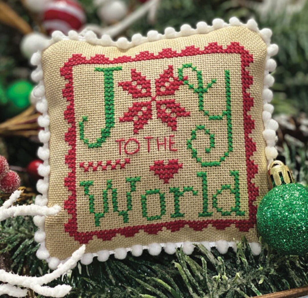 Counted Cross Stitch, Joy to the World, Christmas Decor, Poinsettia ...
