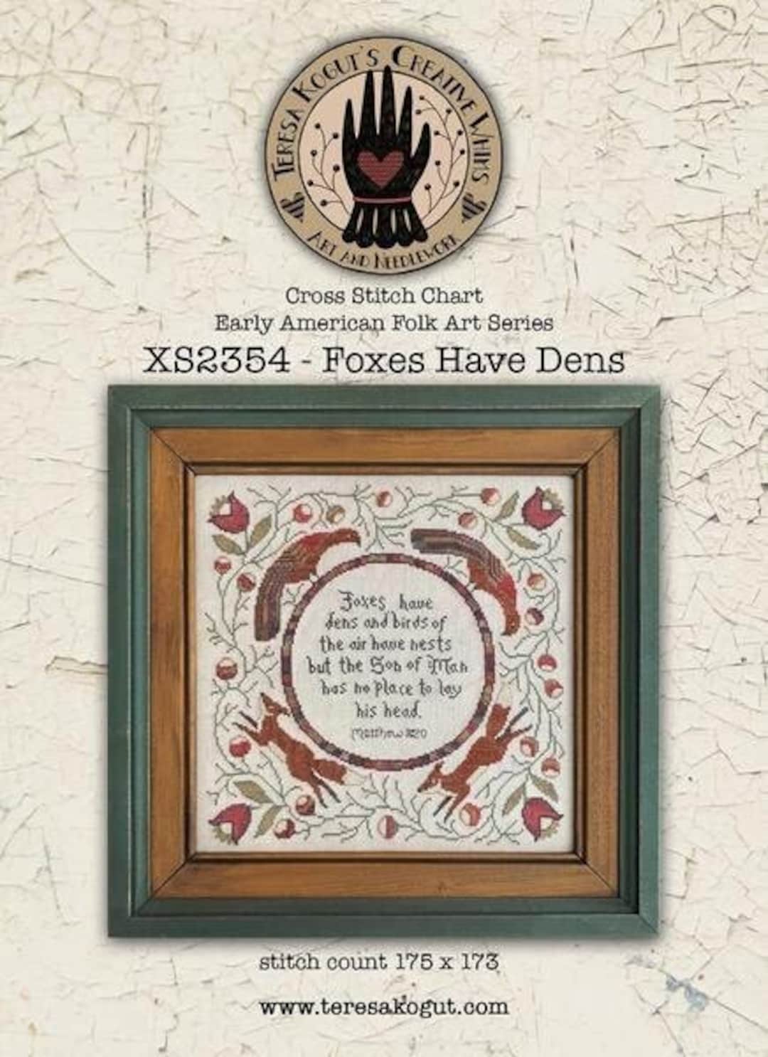Counted Cross Stitch Pattern, Foxes Have Dens, Folk Art, Primitive, Early American Folk Art ...