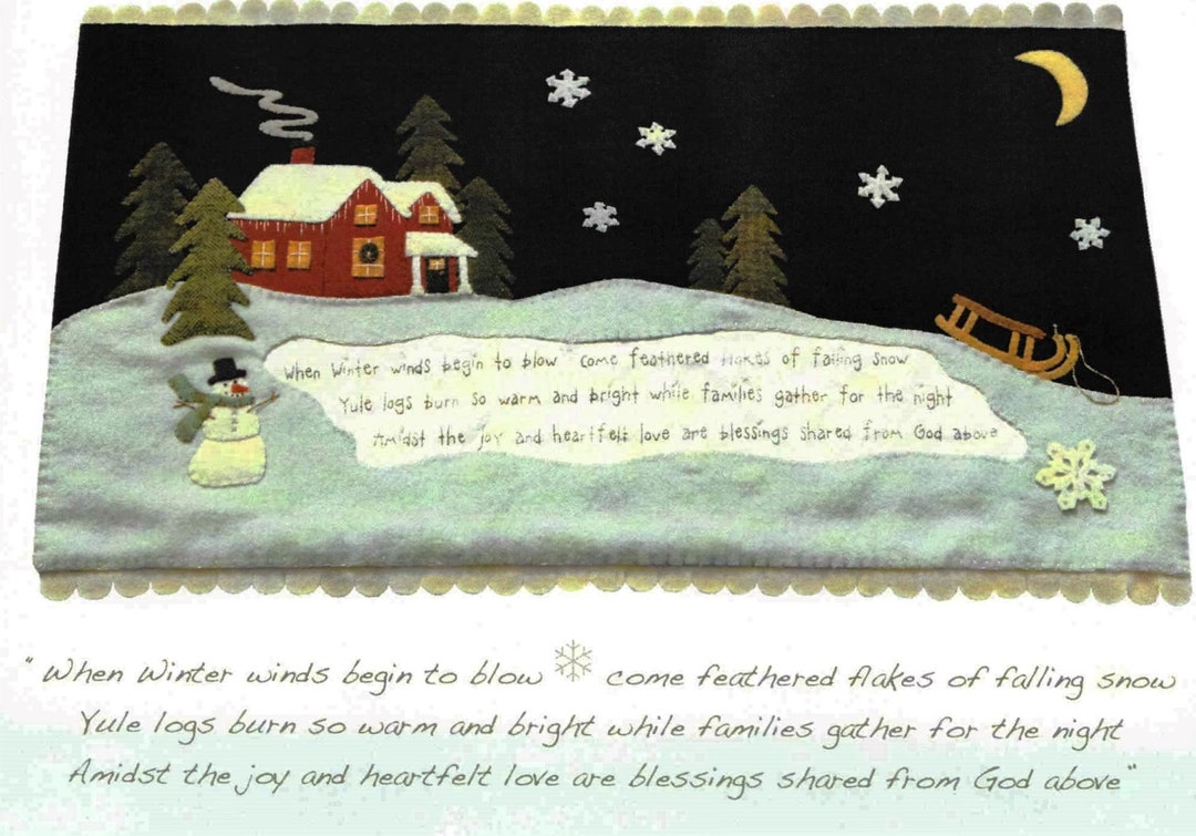 Wool Applique Pattern, on a Snowy Winter Night, Wool Applique, Winter ...
