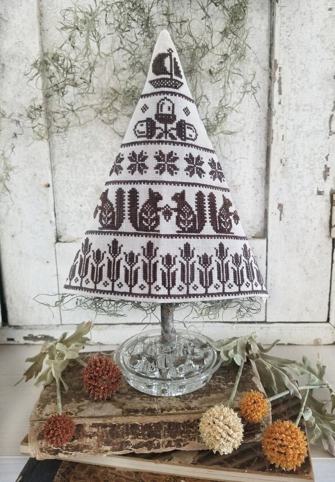 Counted Cross Stitch, Autumn Tree, Fall Decor, Autumn, Squirrels, Acorn ...