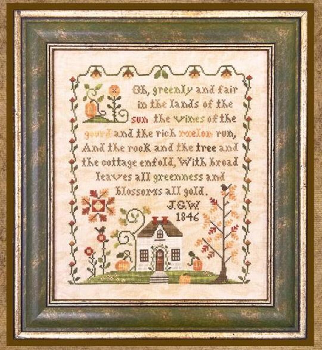Counted Cross Stitch Pattern, the Pumpkin, Poem Sampler, Flower Motifs ...