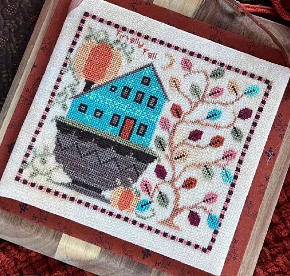 Counted Cross Stitch, Finally Fall, Autumn Decor, Pillow Ornament, Bowl ...