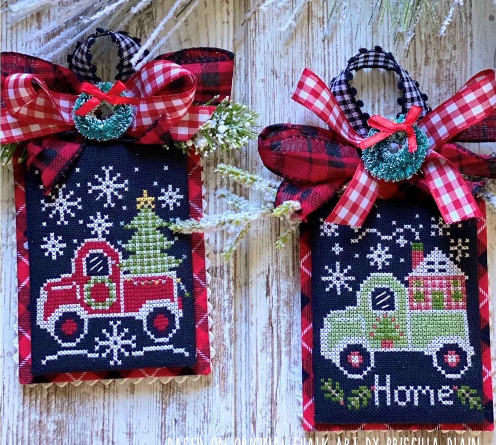Cross Stitch Pattern Gingham Greetings Christmas Decor - Etsy