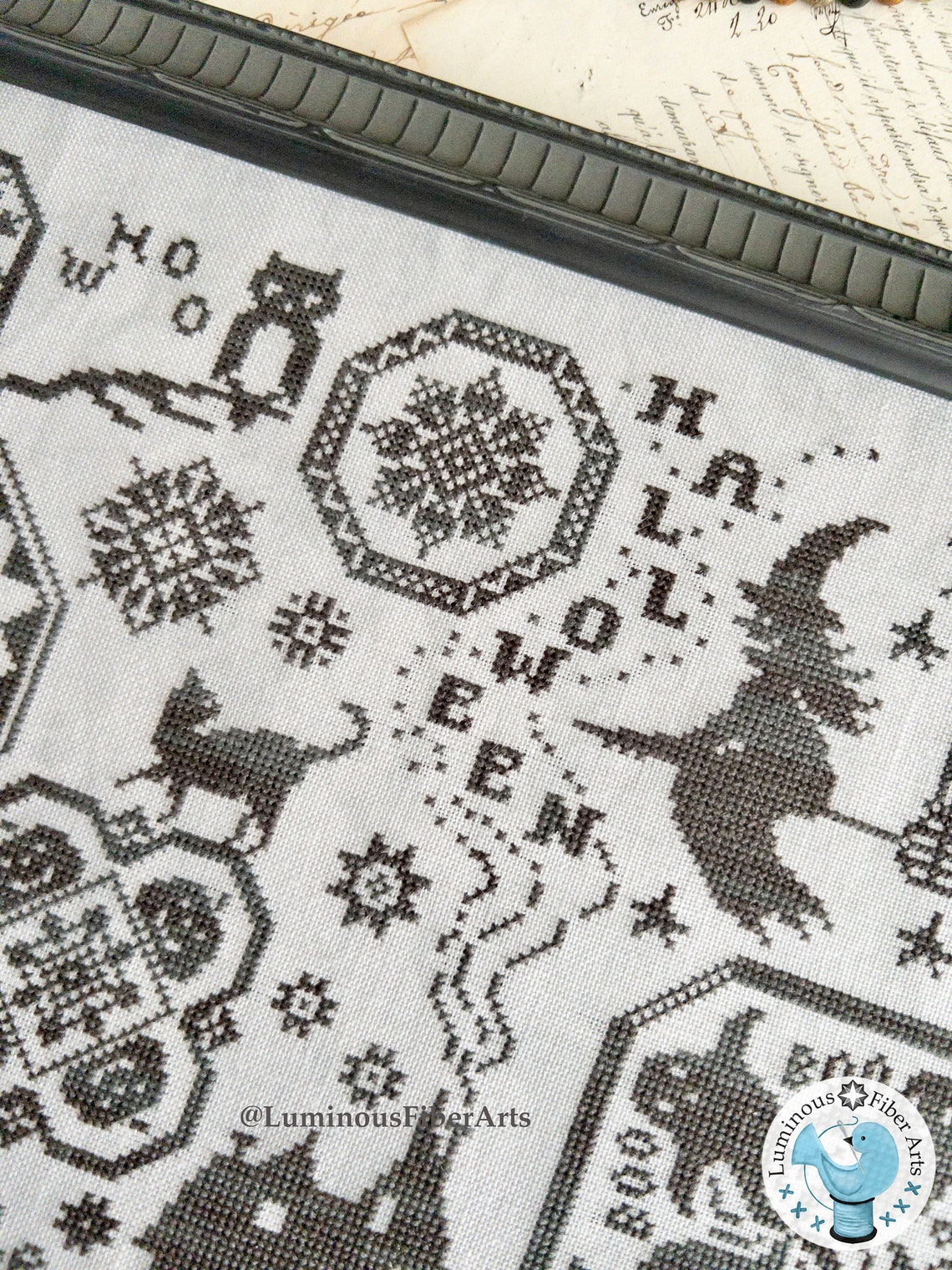 Cross Stitch Pattern, Enchanted Quaker, Halloween Decor, Crows, Cats ...