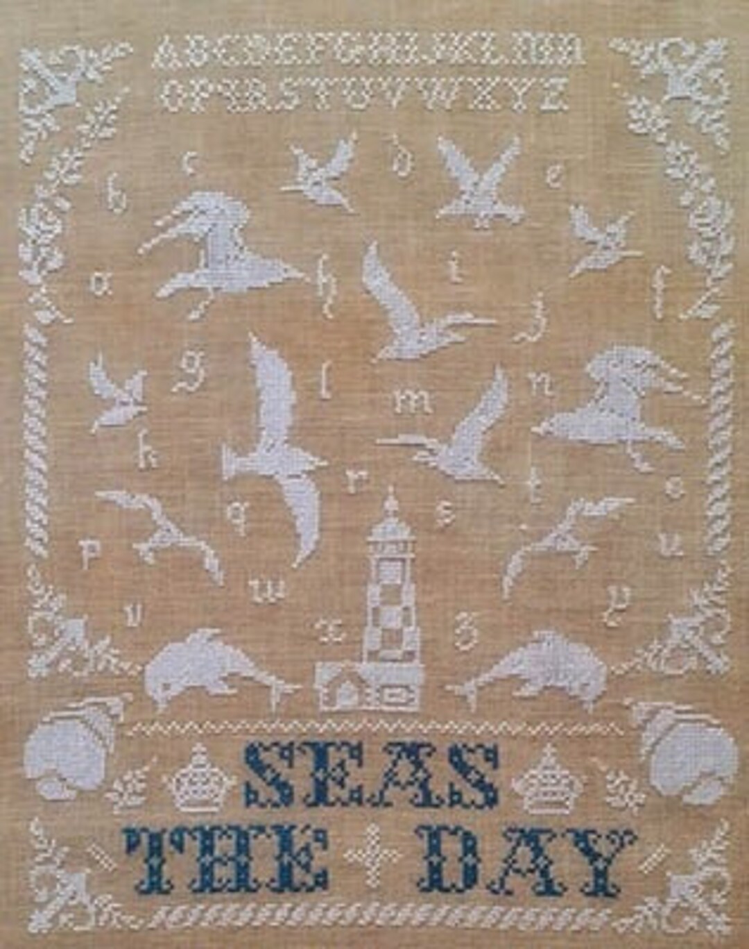 Counted Cross Stitch Pattern, Seas the Day, Lighthouse, Alphabet ...