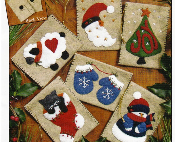 Wool Applique Pattern and Kit, Gift Bag Ornaments, Mitten, Santa, Sheep ...