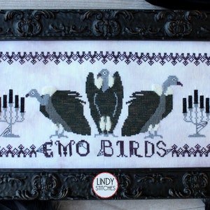 Counted Cross Stitch Pattern, Emo Birds, Motifs, Pillow Ornament, Bowl ...
