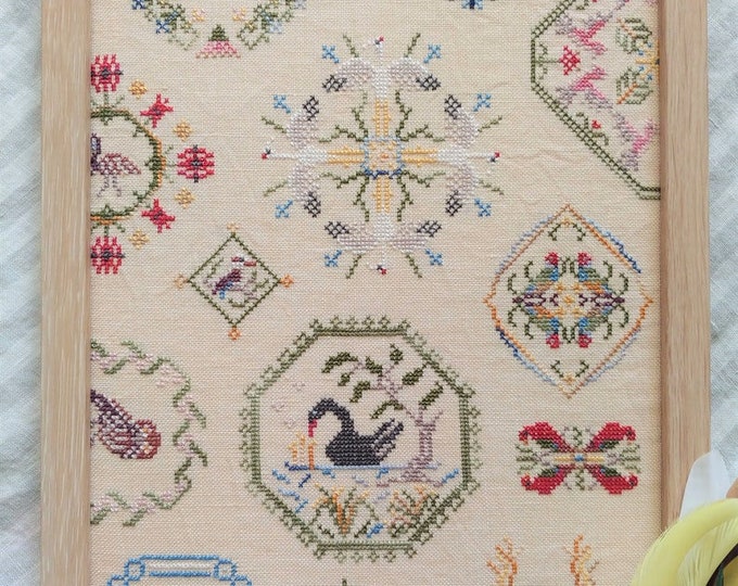 Counted Cross Stitch Pattern, Redwork Sampler, Antique Adaptation, Reproduction Sampler ...