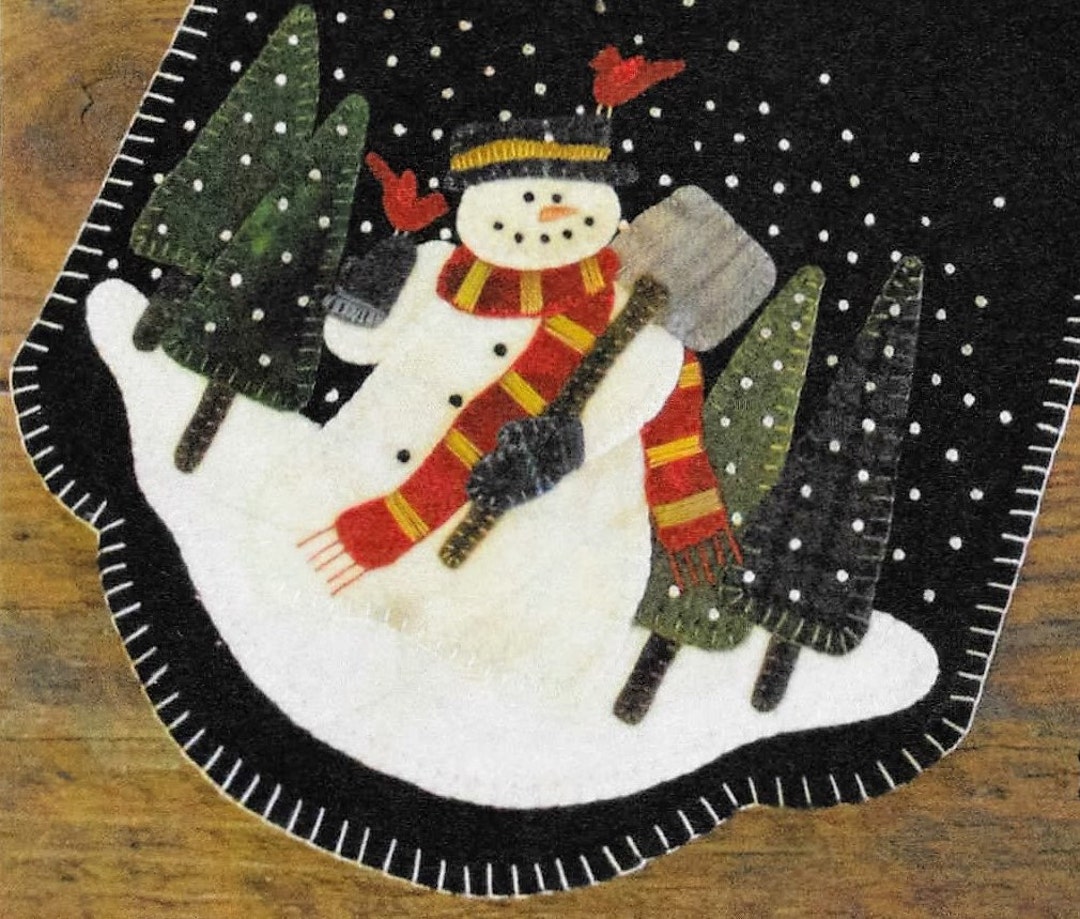 Wool Applique Pattern, Snowman for Hire, Wool Table Runner, Winter ...