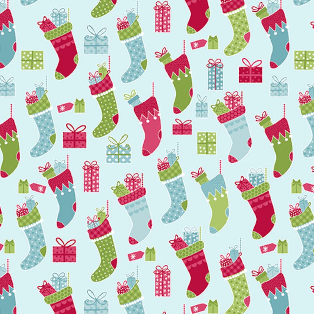 Quilt Fabric, Joy, Stocking Stuffers, Light Turquoise, Christmas Fabric ...