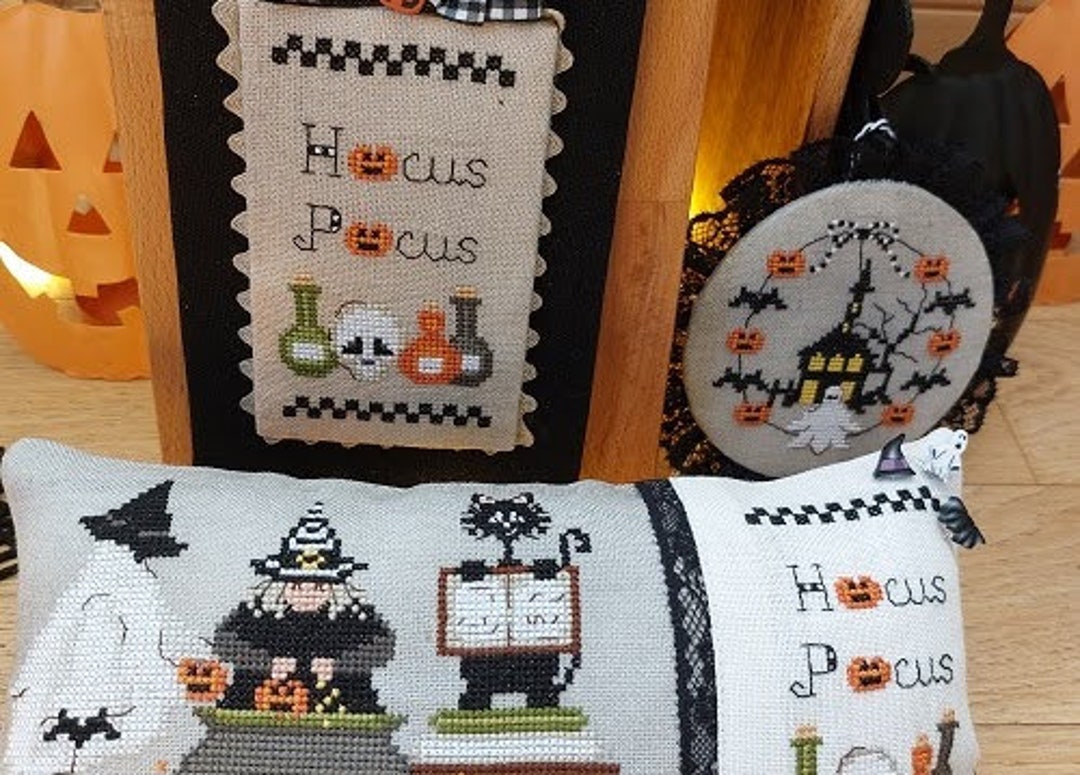 Counted Cross Stitch Pattern, Hocus Pocus, Halloween Decor, Bats, Witch ...