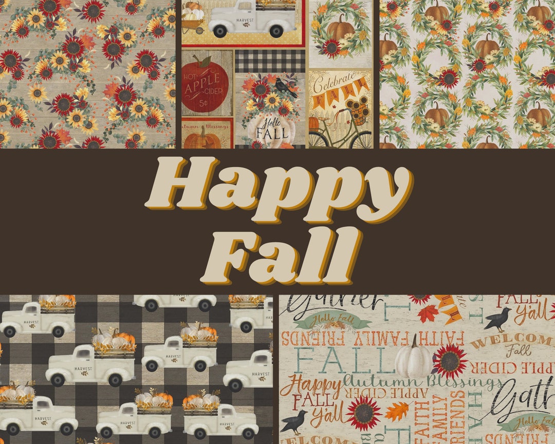 Quilt Fabric, Happy Fall, Fall Fabric, Autumn, Thanksgiving, Sunflowers ...
