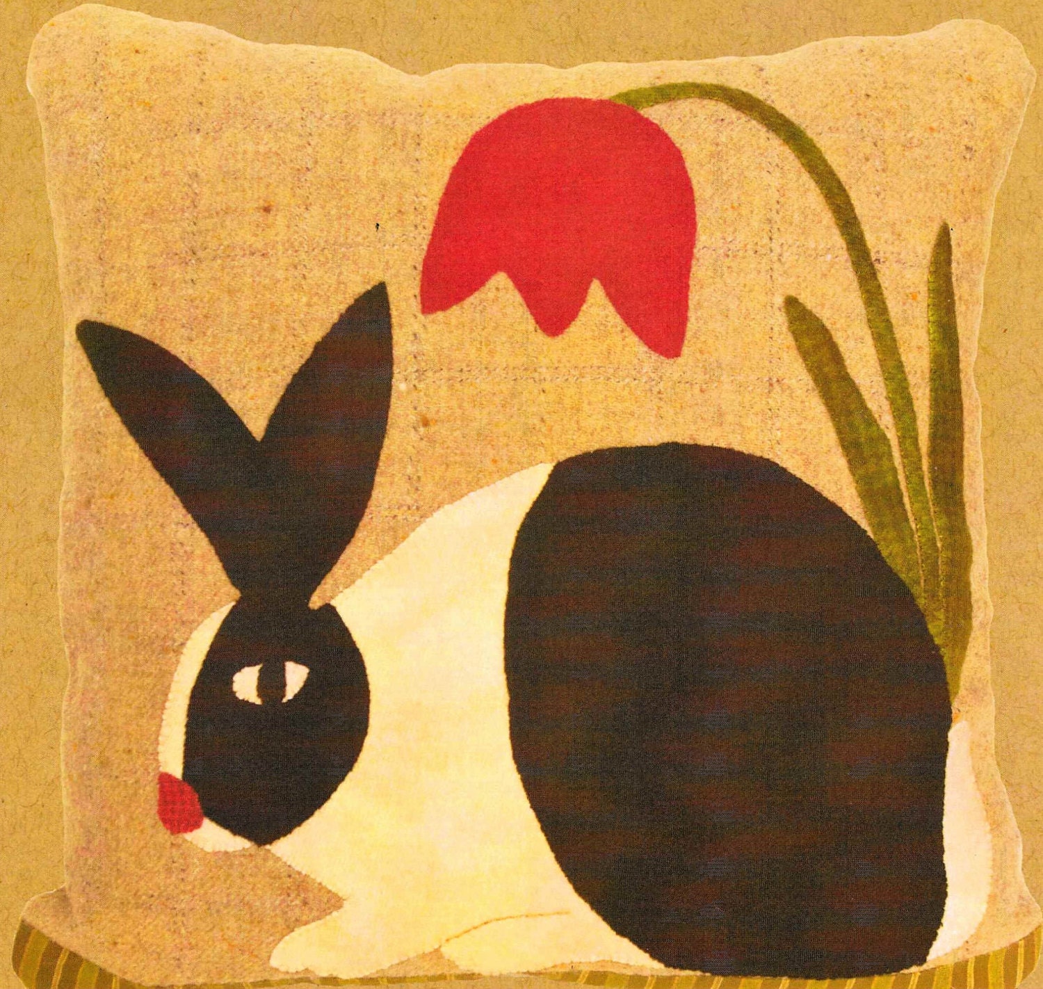 Wool Applique Pattern, Spring Time Rabbit, Wool Applique Pillow, Spring ...