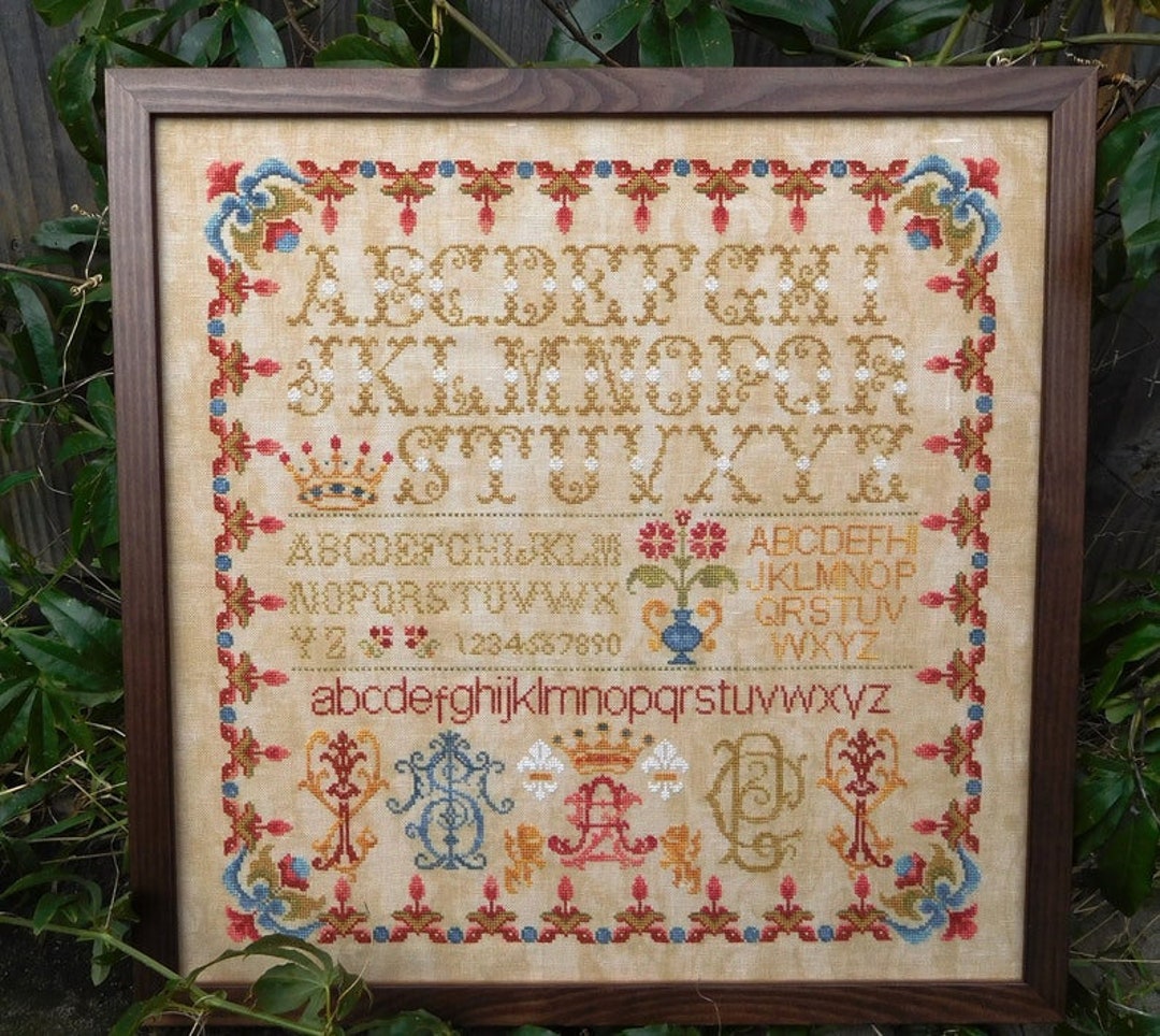 Counted Cross Stitch Pattern, Alphabet Sampler, Crowns, Floral ...