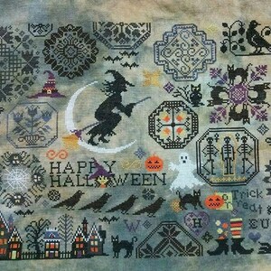 Counted Cross Stitch, Halloween Quaker, Witch, Black Cats, Cross Stitch ...
