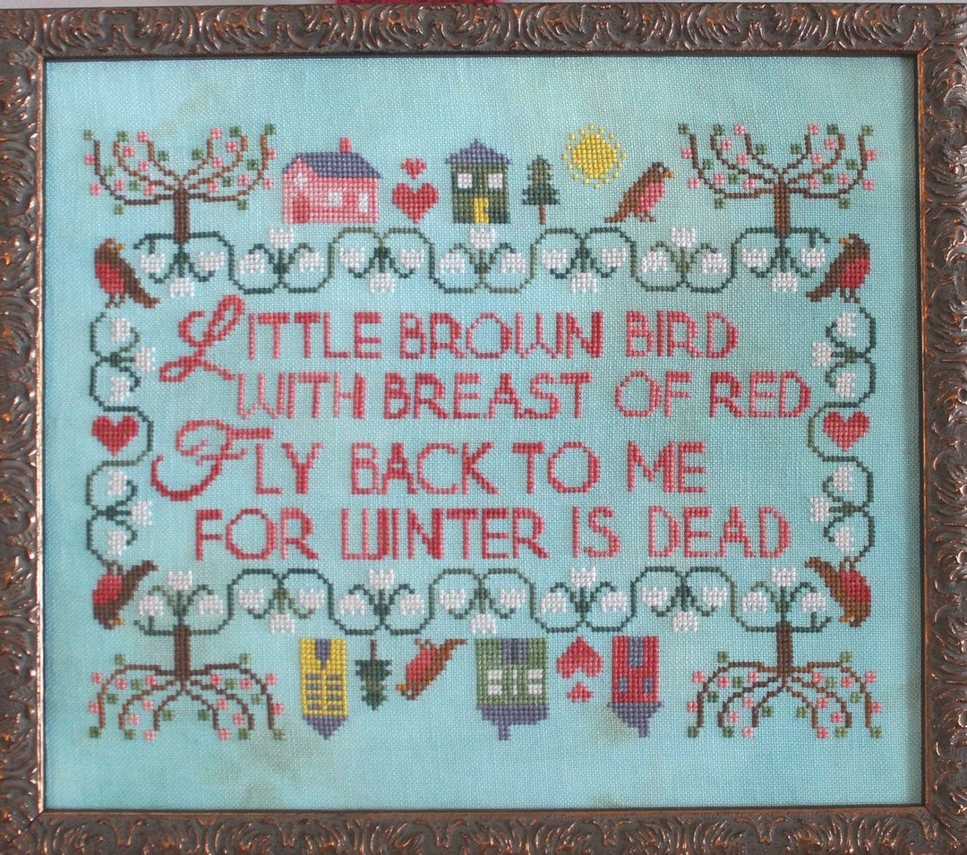 Counted Cross Stitch Pattern, Little Brown Bird, Poem Sampler, Robins ...